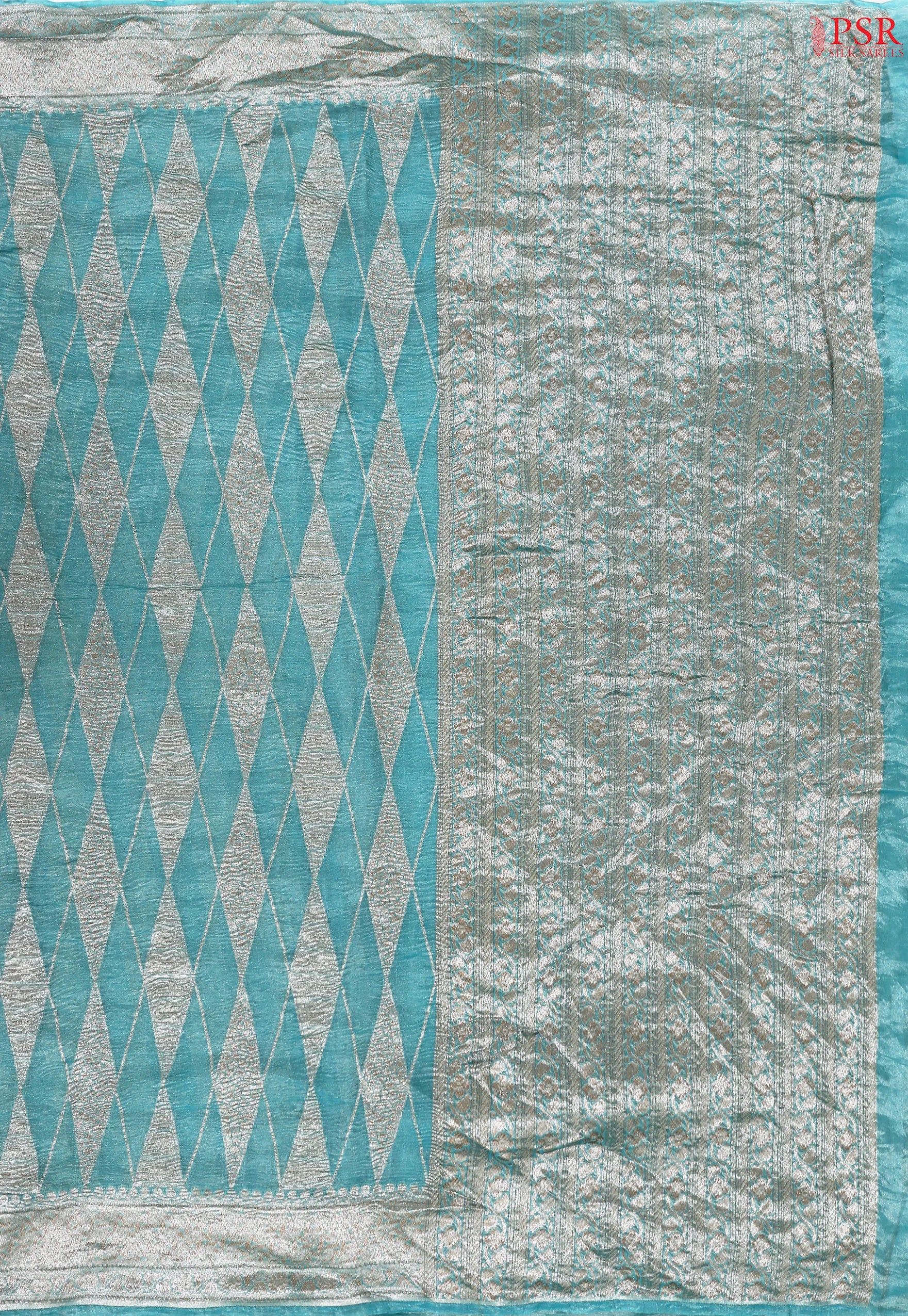 Turquoise Blue Banaras Tissue Silk Saree – PSR Silks