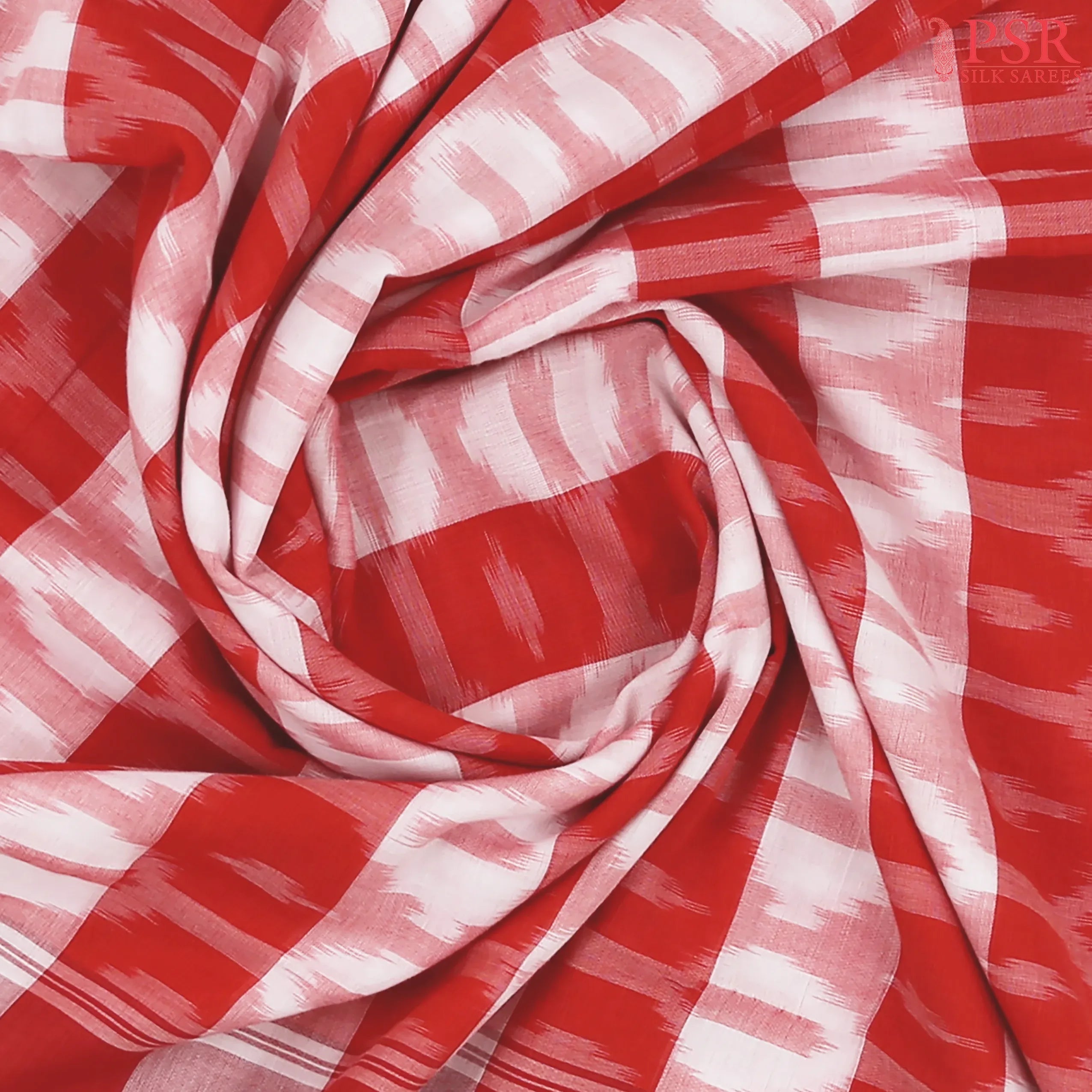 Red & White Ikkat Cotton Saree – PSR Silks