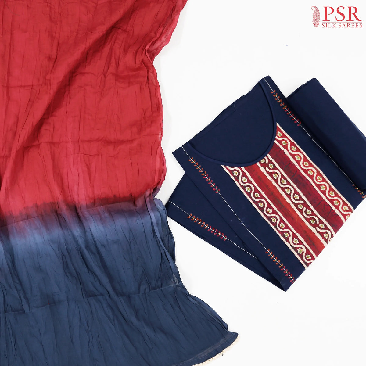 Dark Blue Cotton Dress Material – PSR Silks