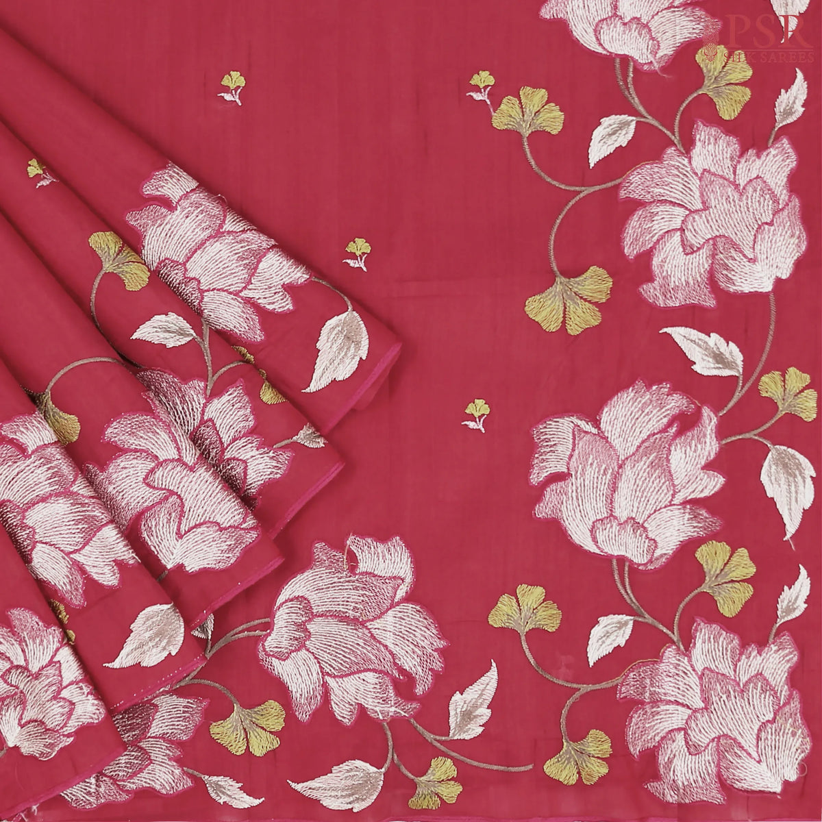 Dark Magenta Pink Kosa Embroidery Saree – PSR Silks