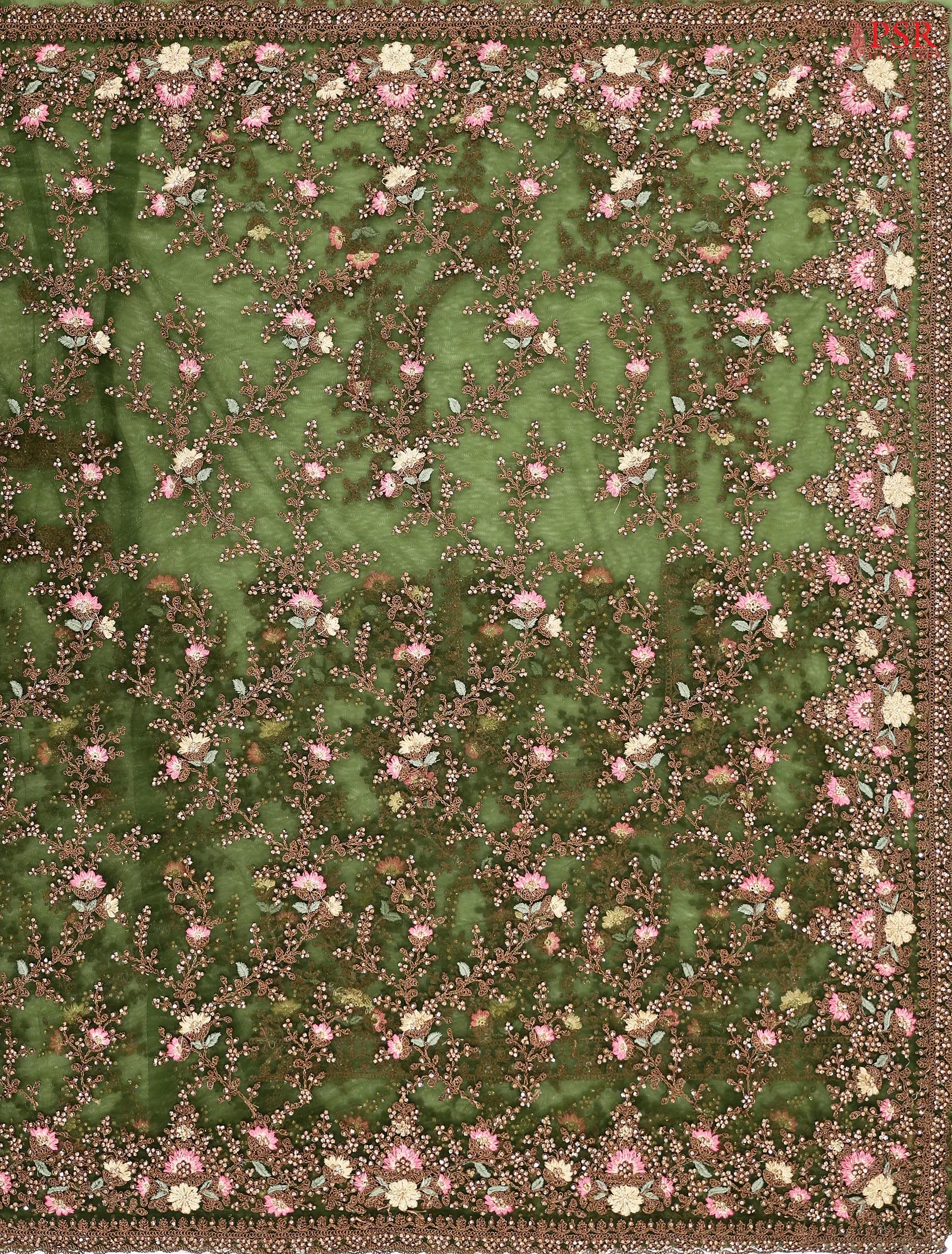 Seaweed Green Georgette Laser Embroidery Saree – PSR Silks