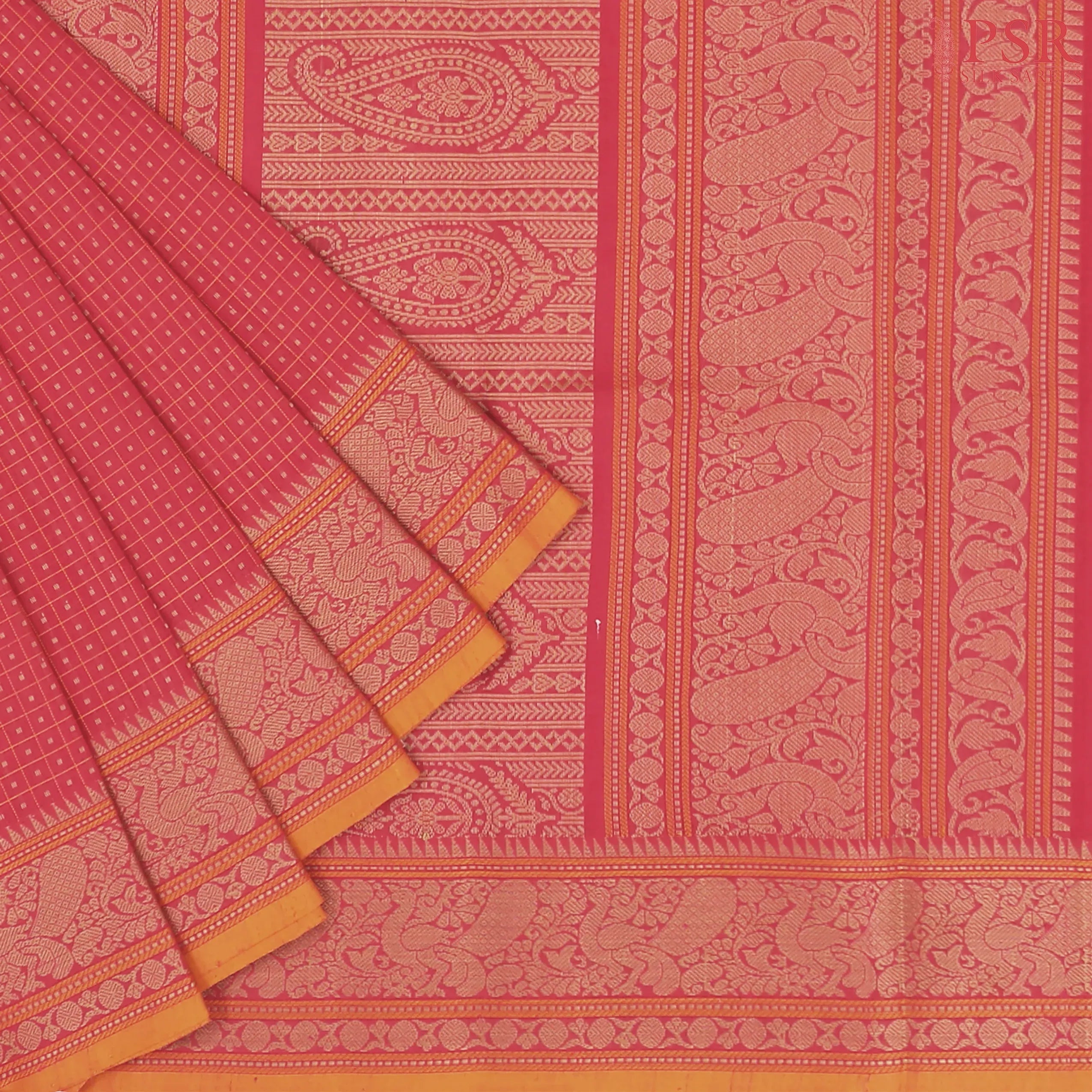 Ruby Red Kalakshetra Kovai Cotton Saree – PSR Silks